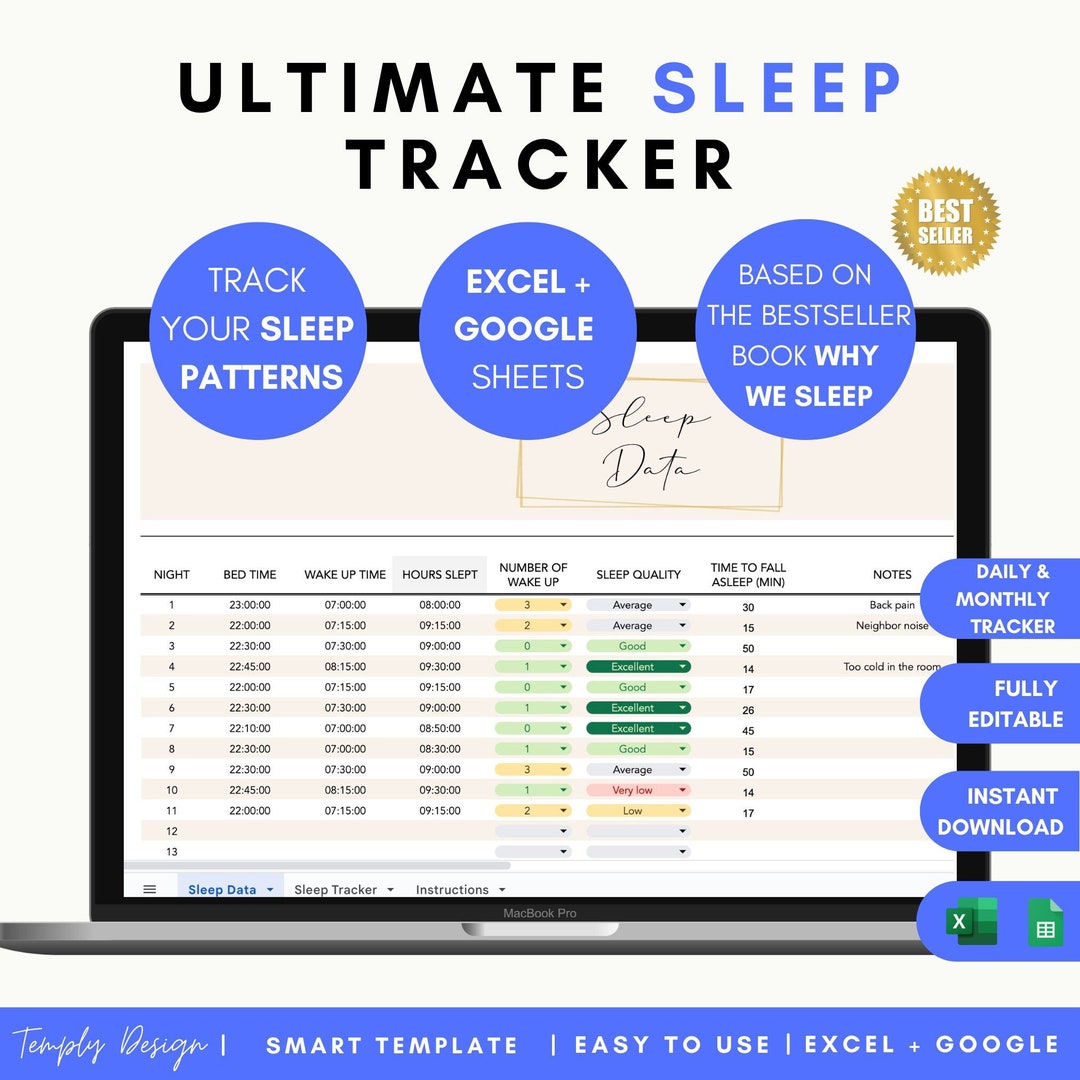 Ultimate Sleep Log Tracker, Google Sheet + Excel Spreadsheet, Template ...