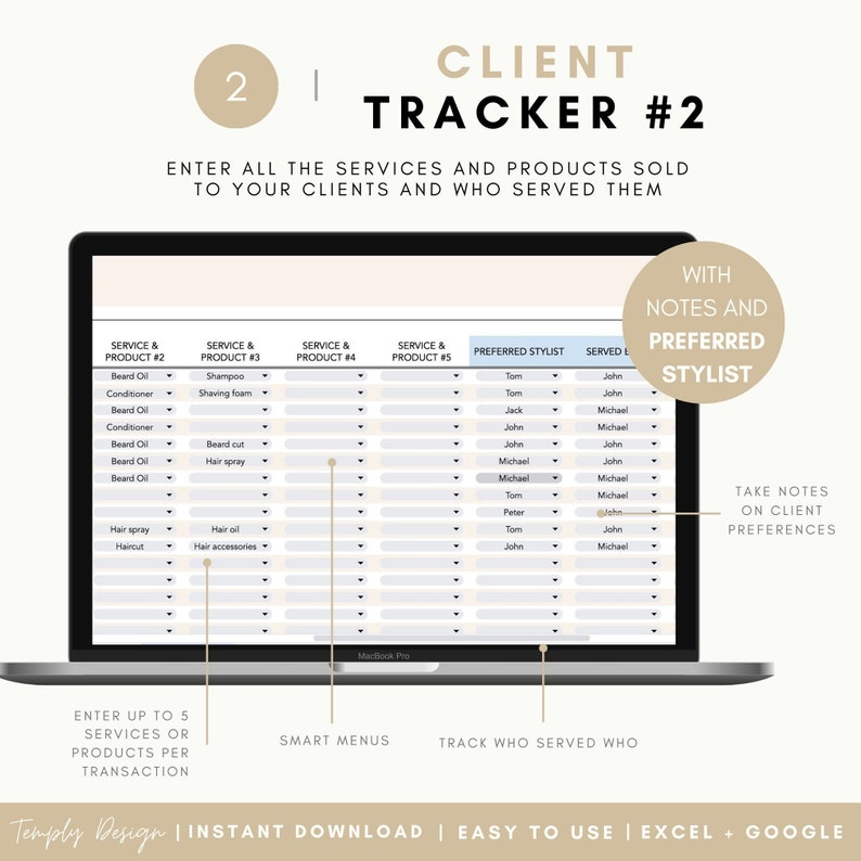 Barber Shop Client Tracker Template, Excel & Google Sheet, Client ...