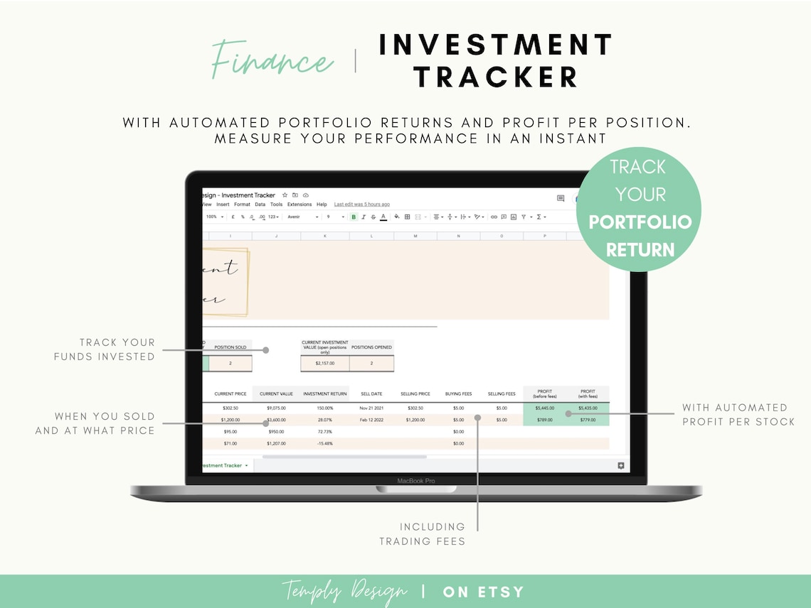 Investment Tracker Spreadsheet, Portfolio Return Management Trading ...