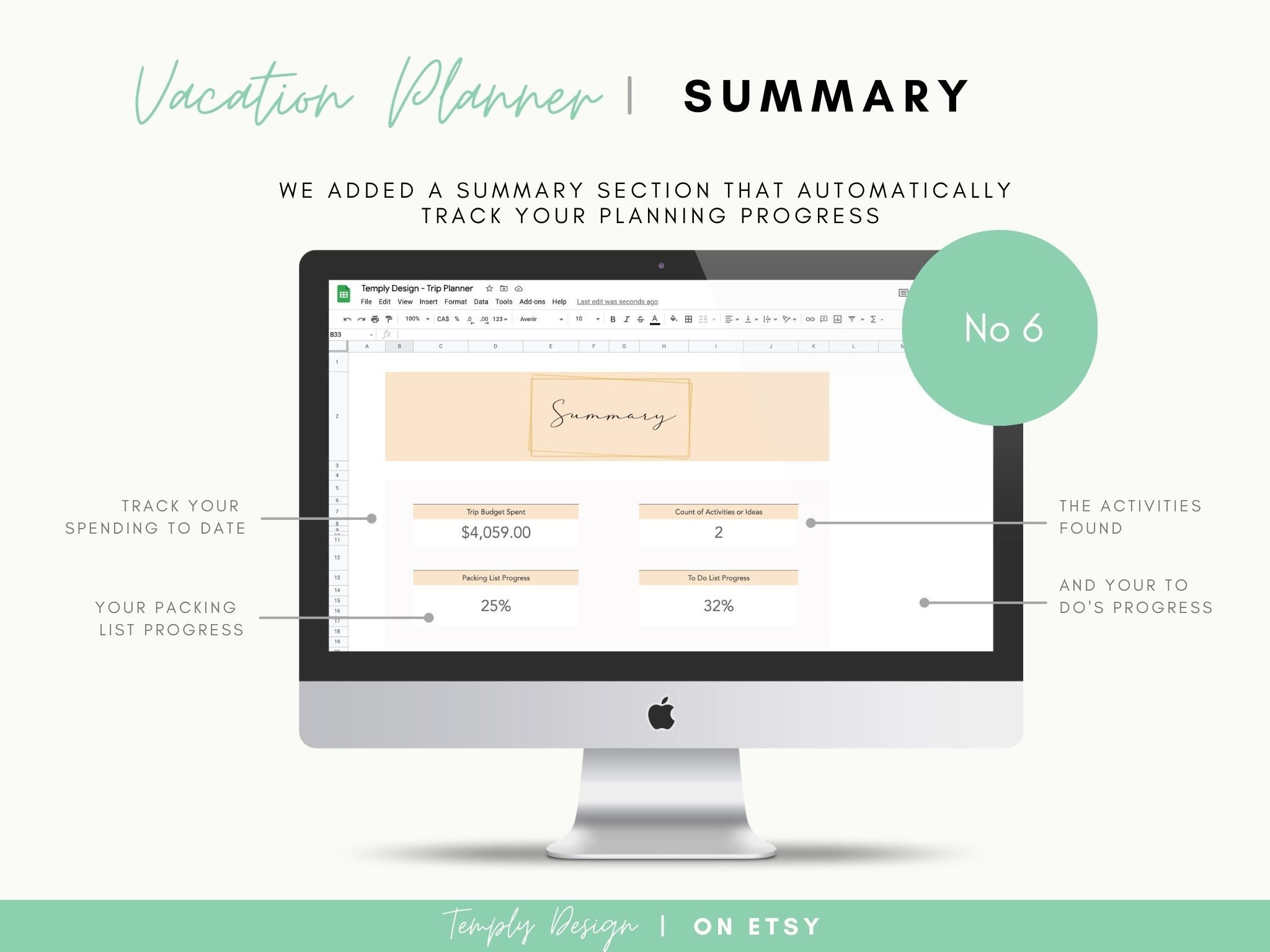 Vacation Planner, Excel and Google Spreadsheets, 6 Templates, Packing ...