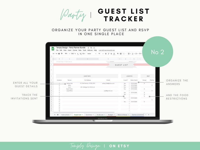 Party Planner Bundle Excel and Google Spreadsheet for Event - Etsy