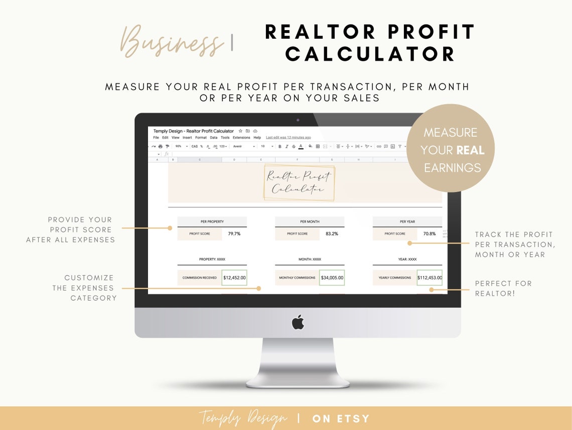 Realtor Profit Calculator, Excel Commission Tool, Real Estate ...