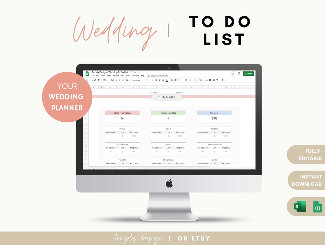 Wedding to Do List, Wedding Tasks Planner, Wedding Organizer, Wedding ...