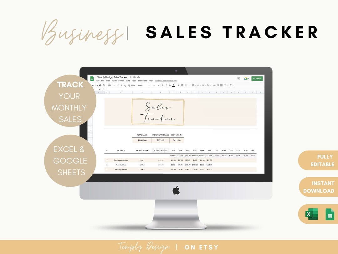 Sales Tracker Spreadsheet, Etsy Shopify Business Accounting, Income ...