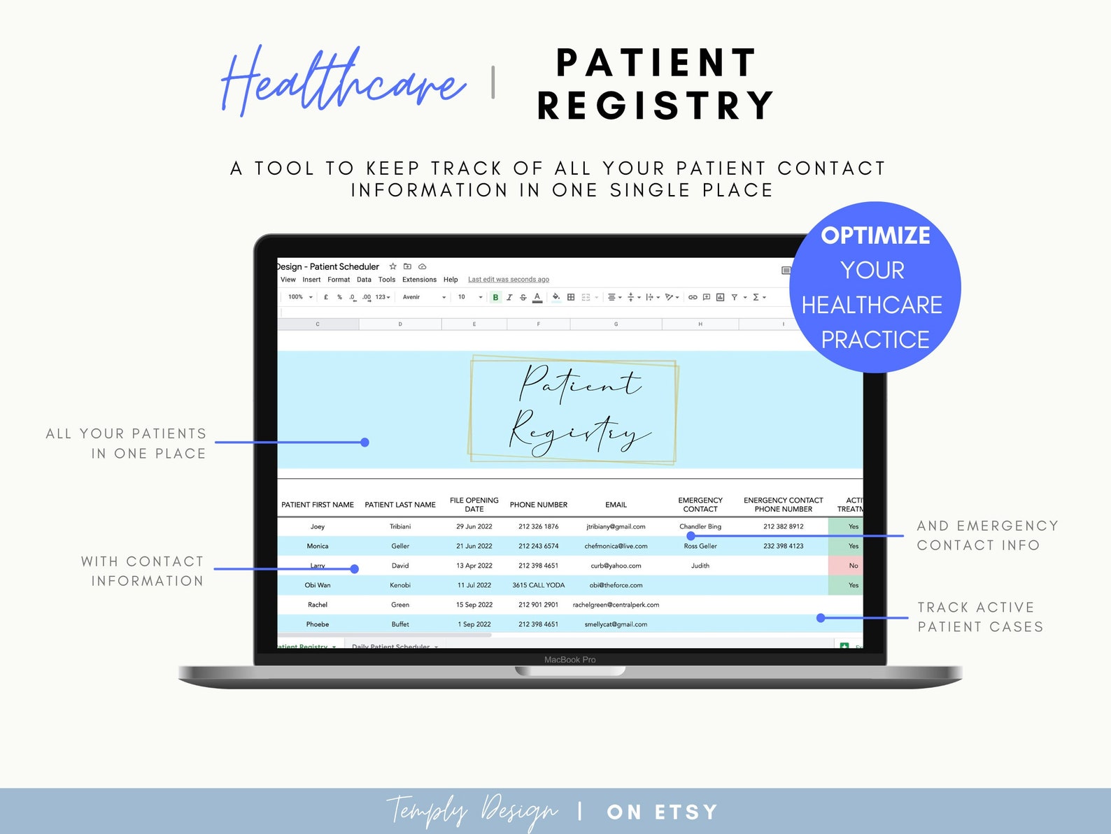Patient Scheduler Template, Excel and Google Spreadsheet, Medical ...