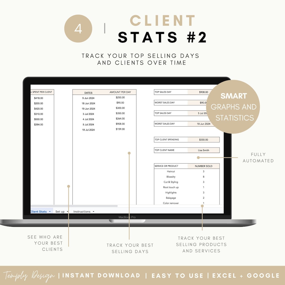 Hair Salon Client Tracker Template, Excel & Google Spreadsheets, Client ...