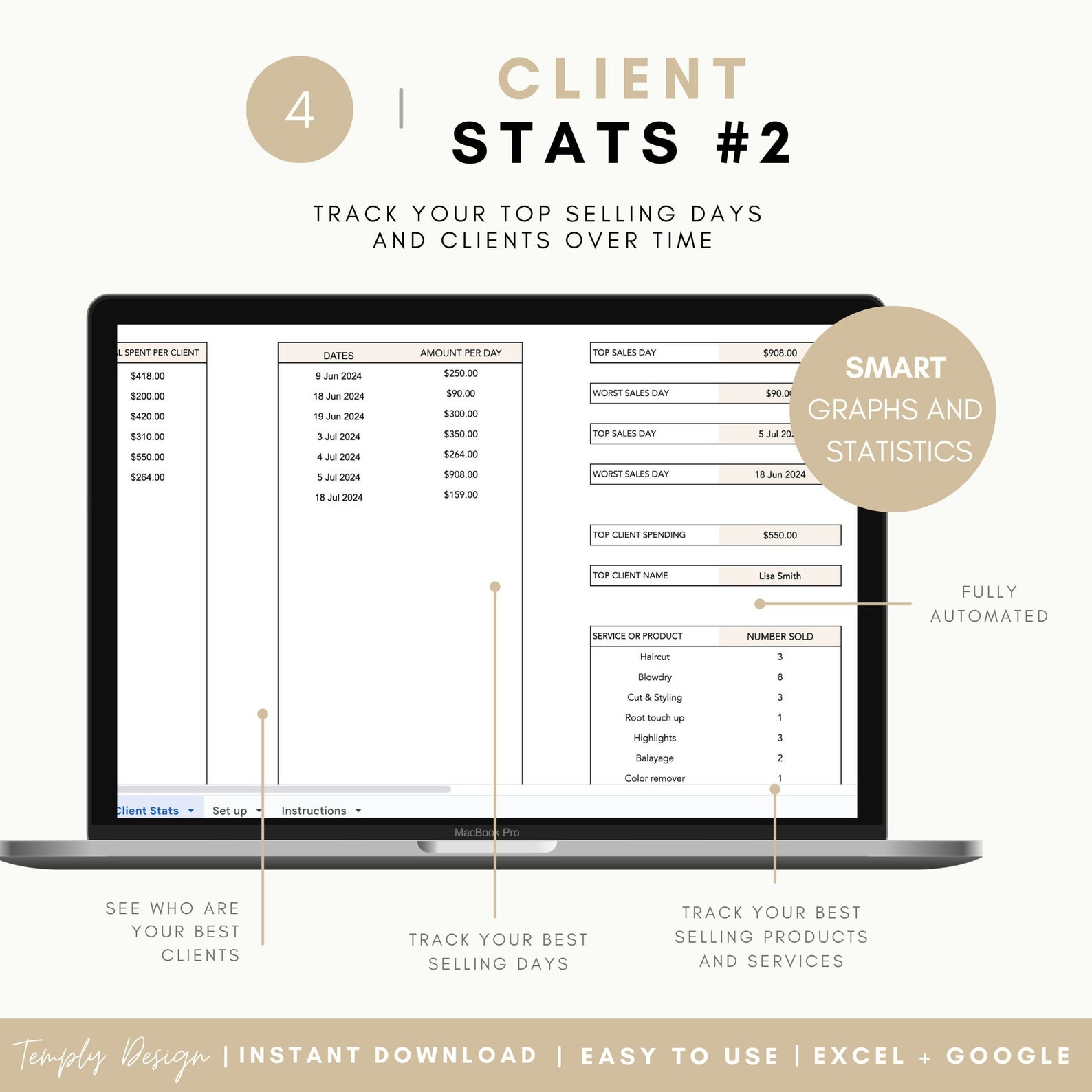 Hair Salon Client Tracker Template, Excel & Google Spreadsheets, Client ...