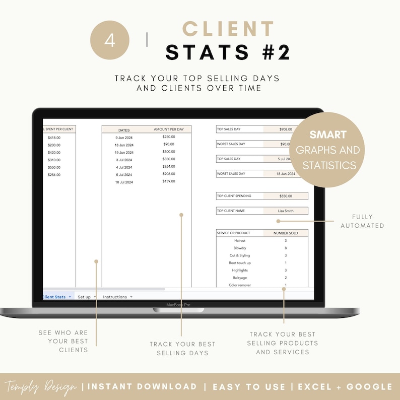 Hair Salon Client Tracker Template, Excel & Google Spreadsheets, Client ...