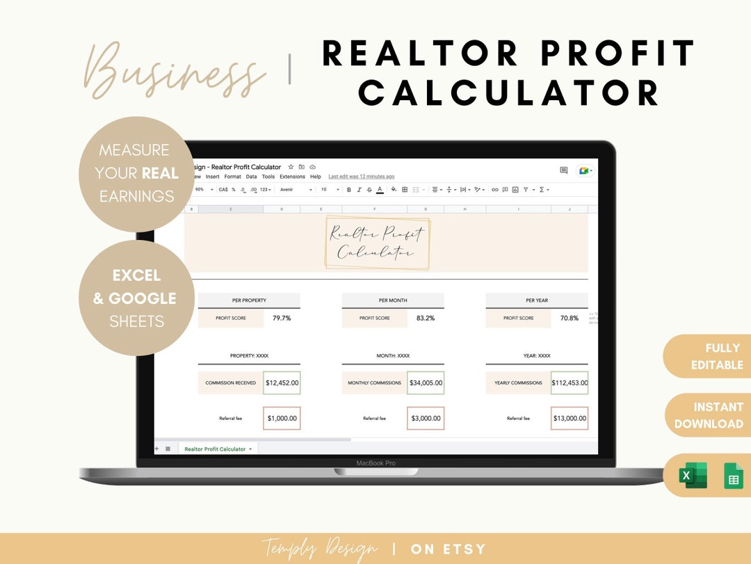 Realtor Profit Calculator, Excel Commission Tool, Real Estate ...