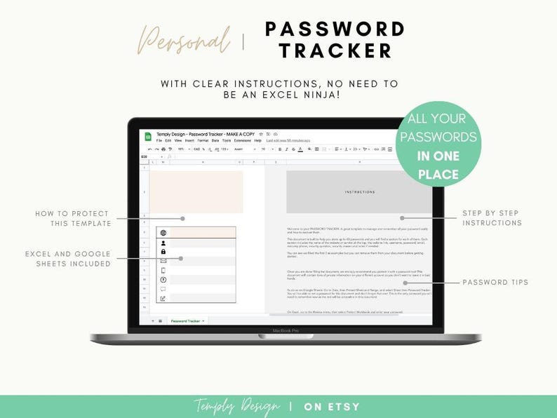 Password Tracker Spreadsheet, Password List Manager Log, Login Info ...