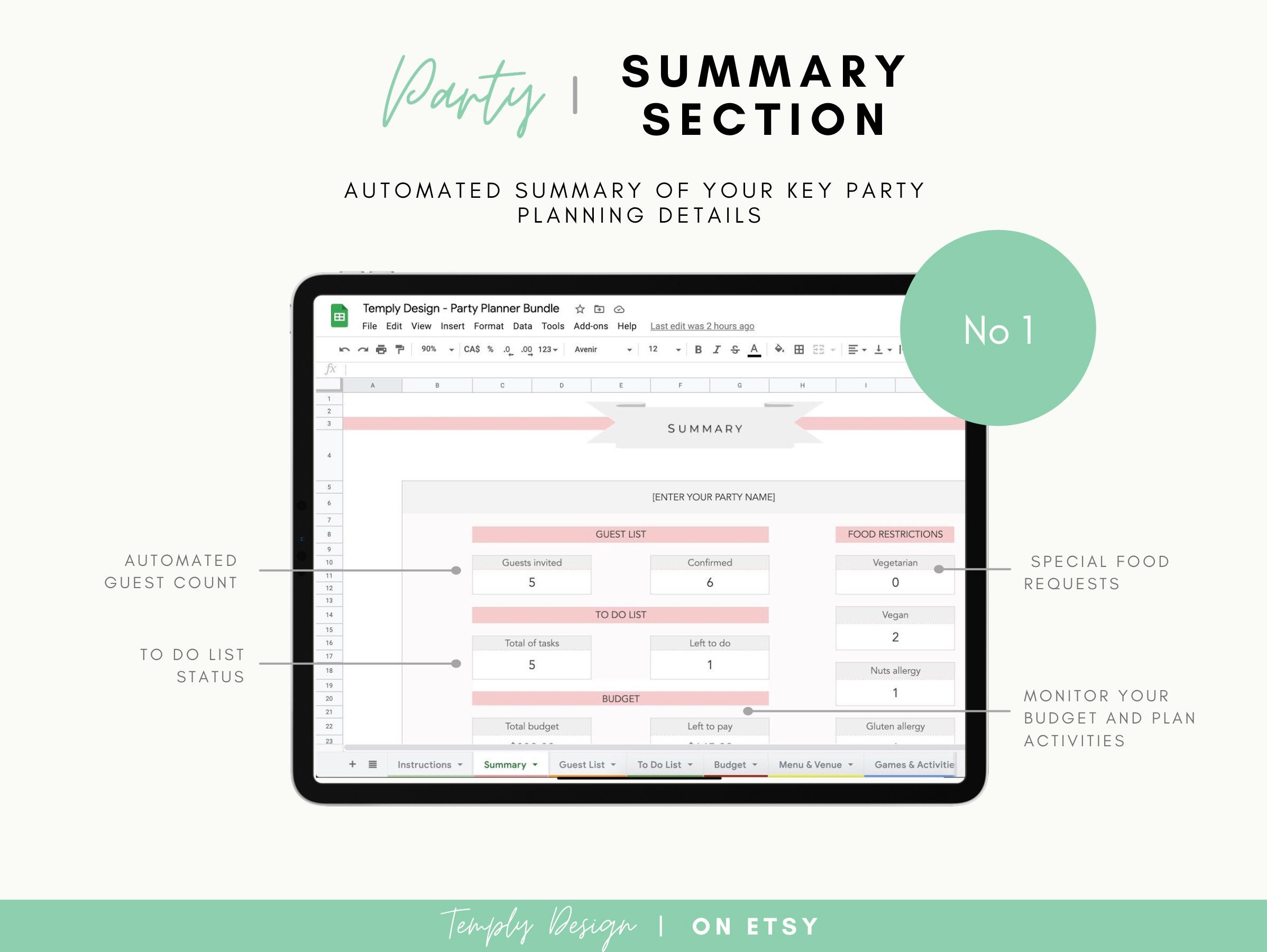 Party Planner Bundle, Excel and Google Spreadsheets, for Events ...