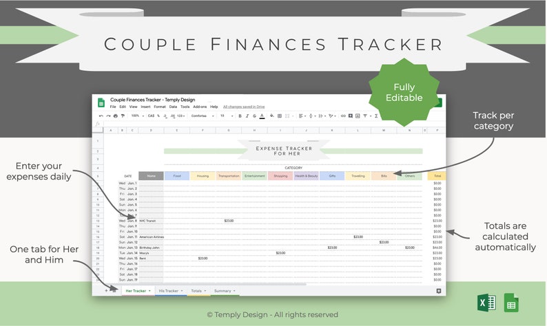 Couple Finances Tracker Monthly budget Expenses Tracker | Etsy