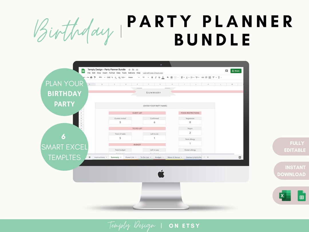 Birthday Party Planner Bundle, Excel Spreadsheet, Event Planning, Baby ...