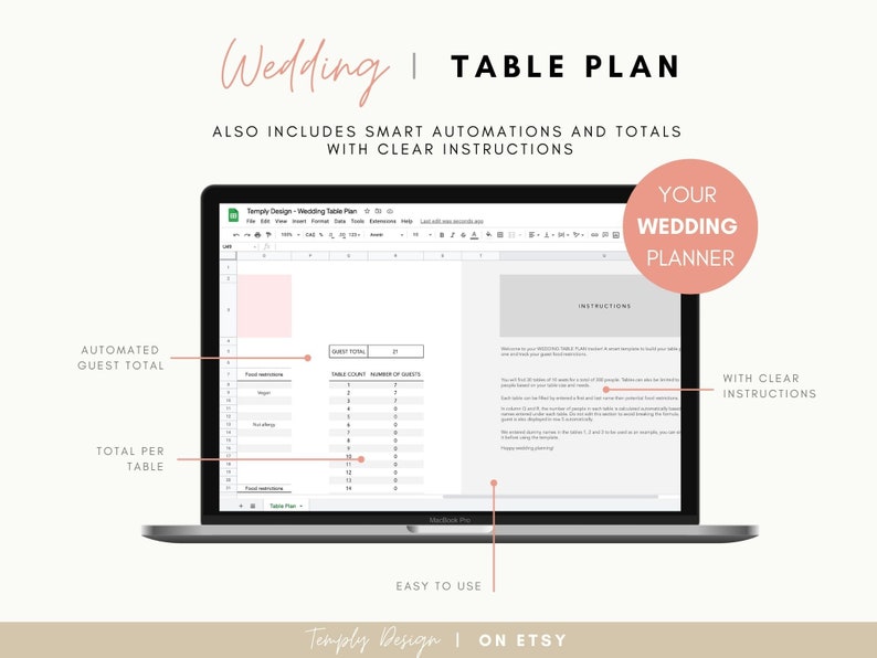 Wedding Seating Chart Spreadsheet, Table Plan Arrangement, Excel and ...