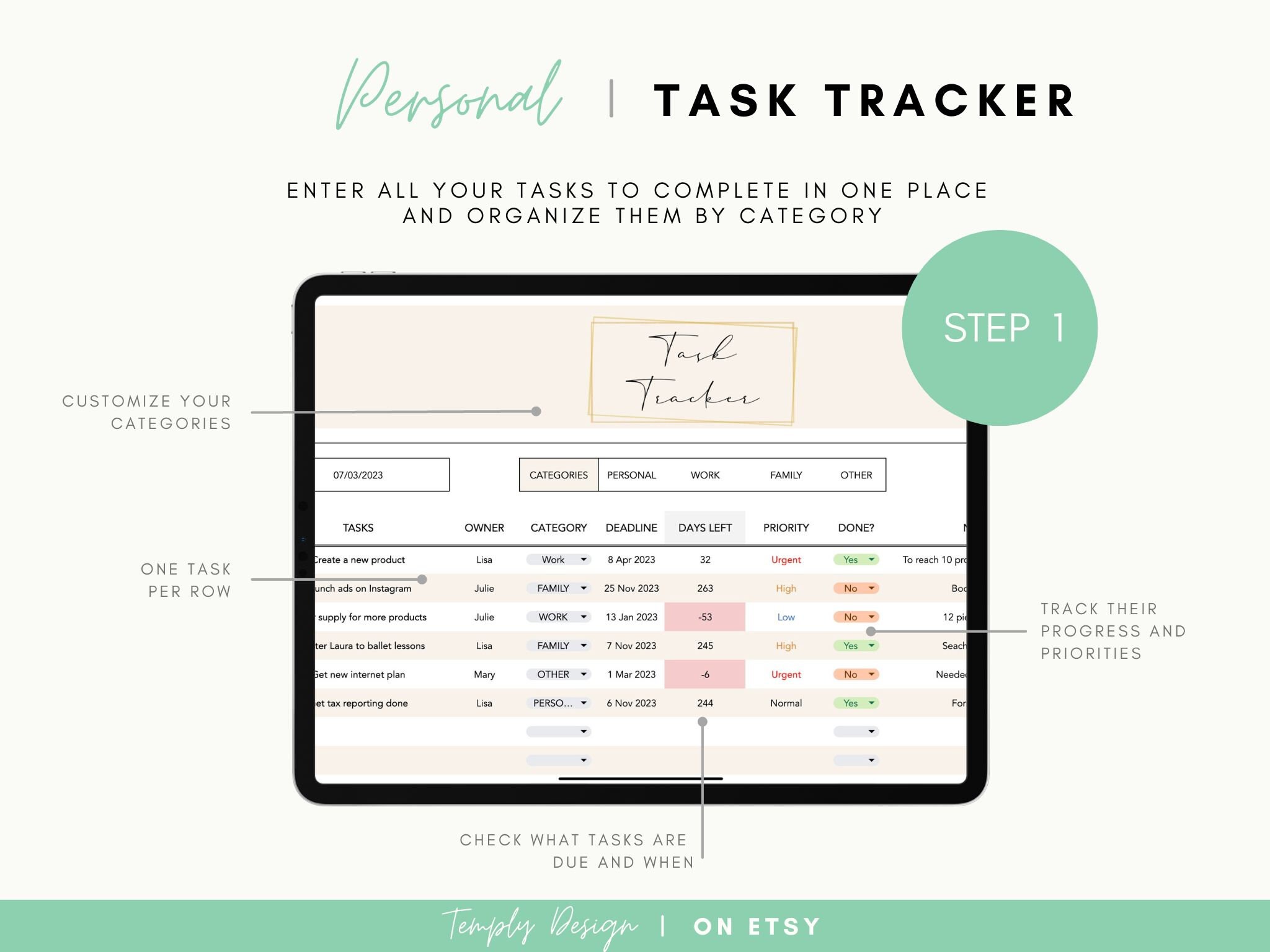 Task Tracker, Excel and Google Spreadsheets Planner, to Do Lists ...