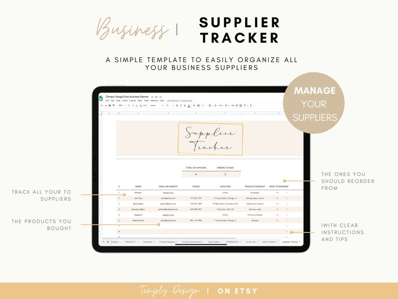 Business Supplier Tracker, Digital Excel Planner, Vendor and Provider ...