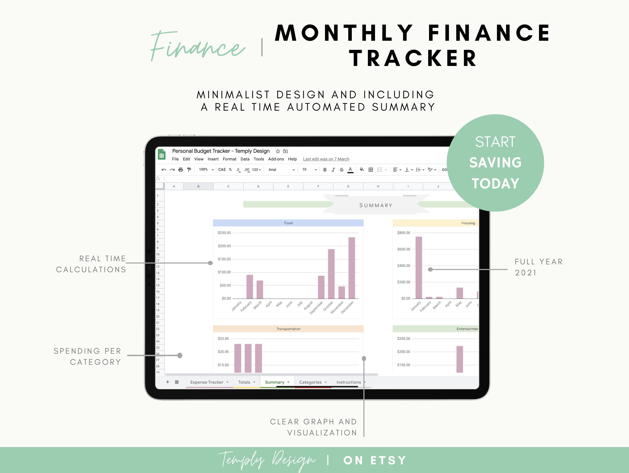 Monthly Finance Tracker Expense Organizer Finance Tracker | Etsy