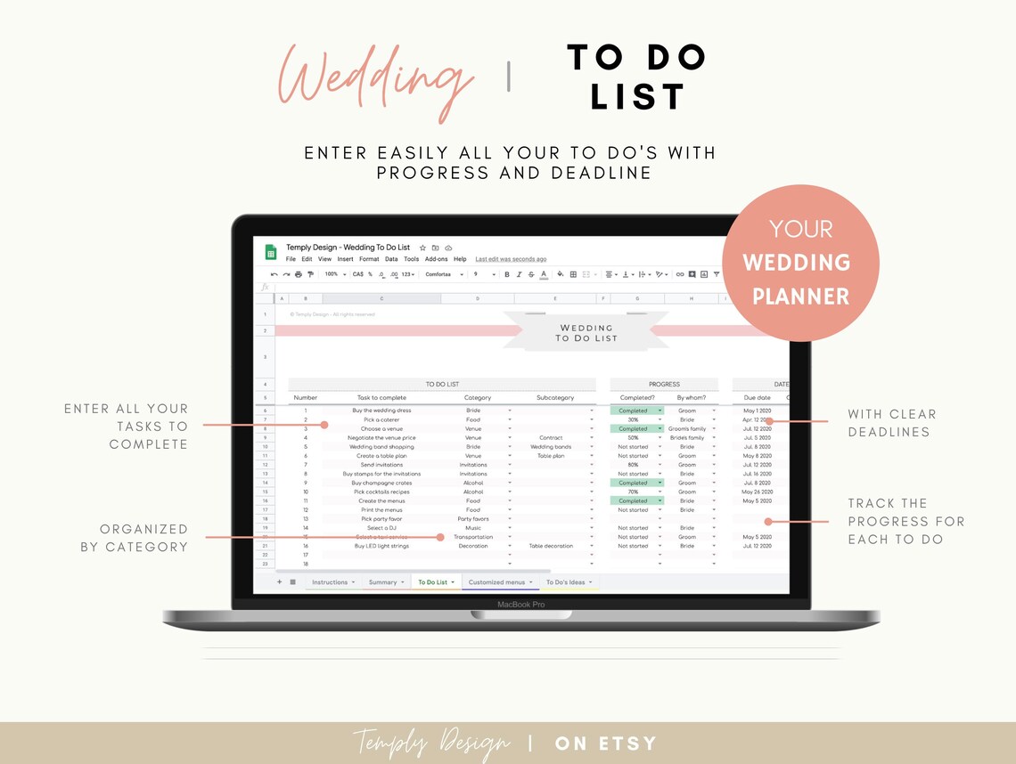Wedding to Do List Wedding Tasks Planner Wedding Organizer | Etsy