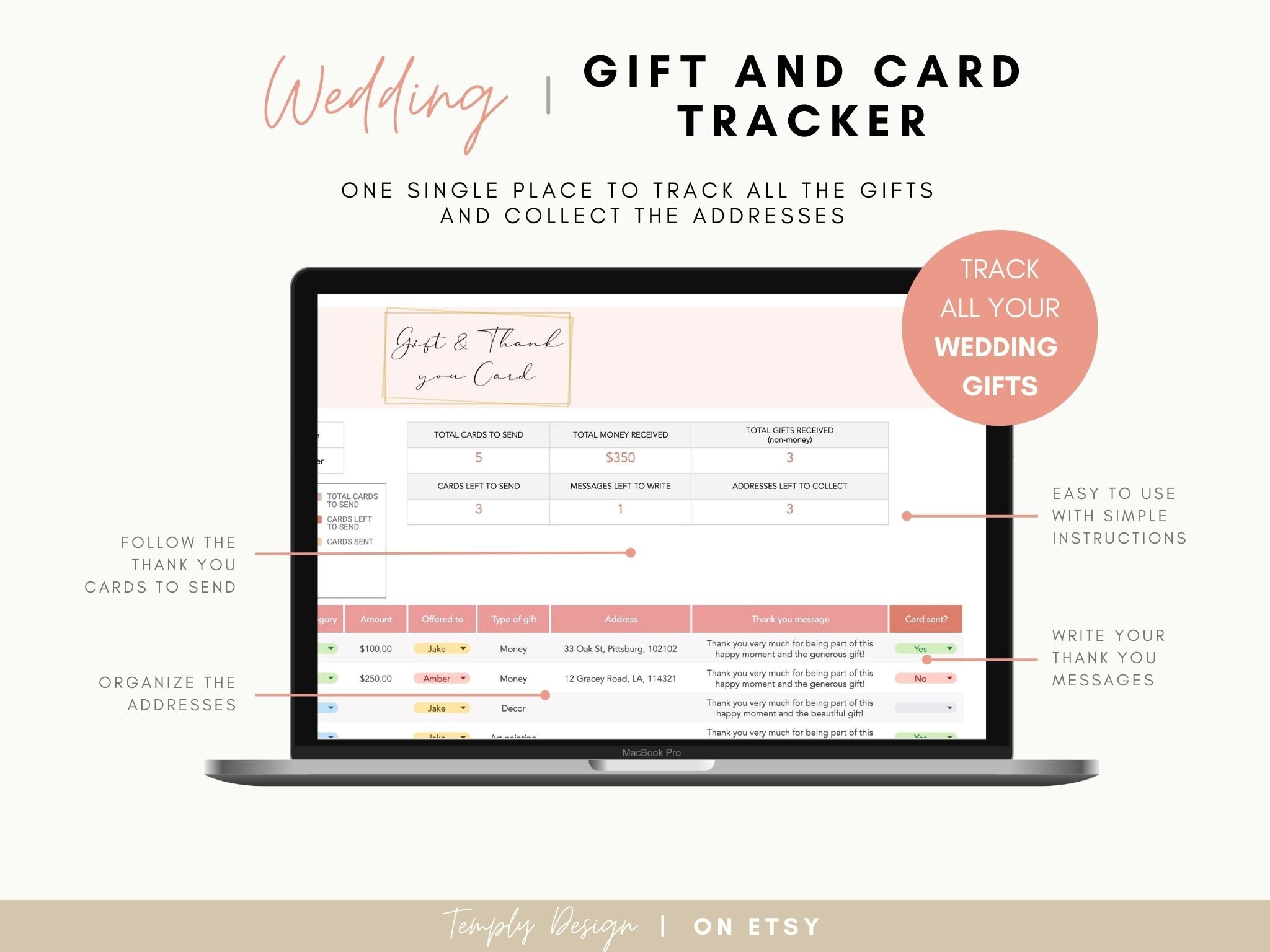 Wedding Gift and Thank You Card Tracker, Wedding Registry, DIY Wedding ...