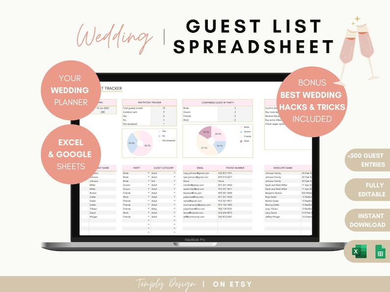 Wedding RSVP & Guest List Tracker Template — Excel + Google Sheets ...