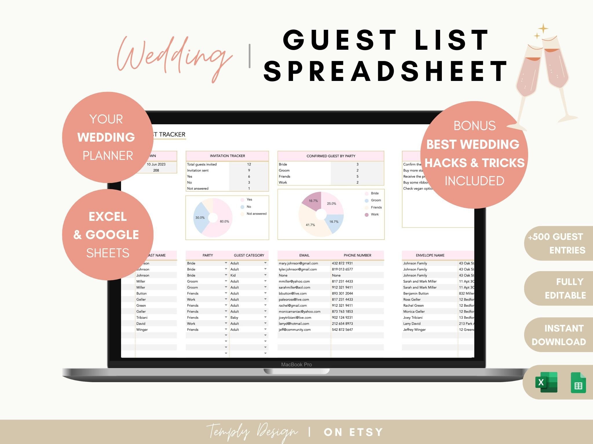 Wedding RSVP & Guest List Tracker Template — Excel + Google Sheets ...