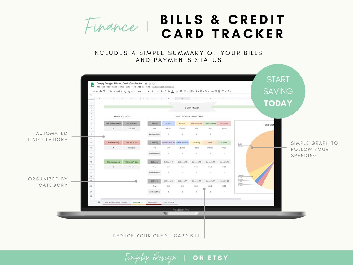 Bills and Credit Card Tracker, Excel and Google Spreadsheets Finance ...