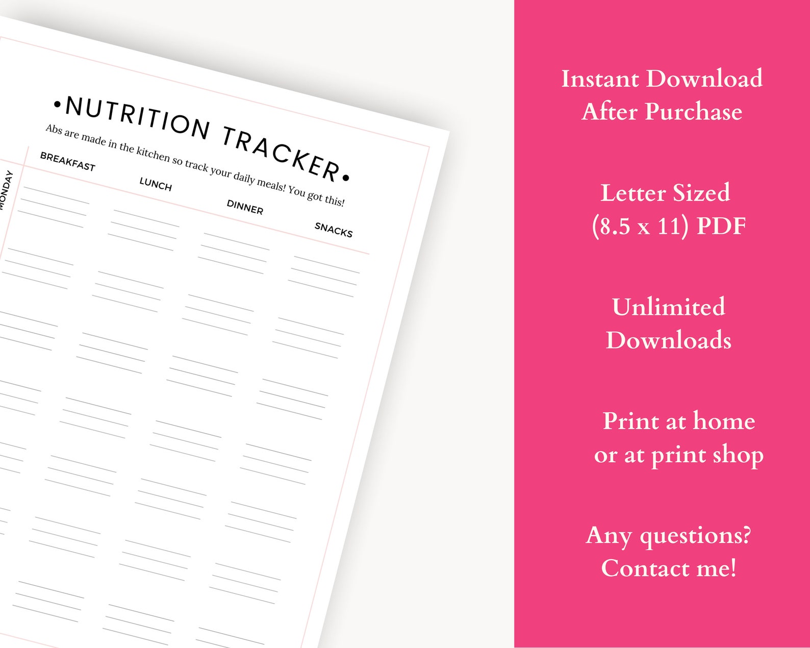 Meal Planner Printable, Meal Tracker Printable, Nutrition Tracker ...