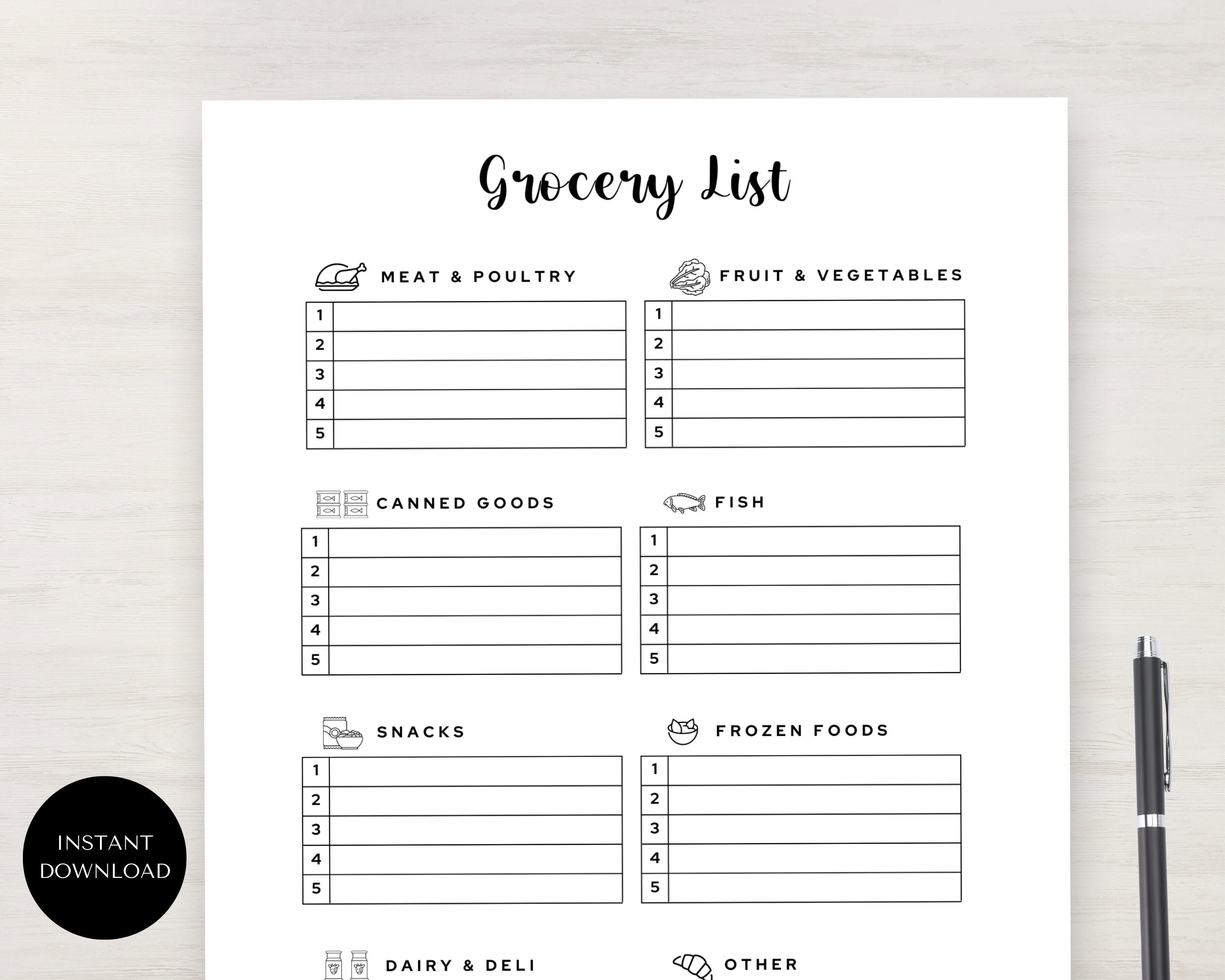 Minimalist Grocery List Printable, Grocery List Printable, Shopping ...