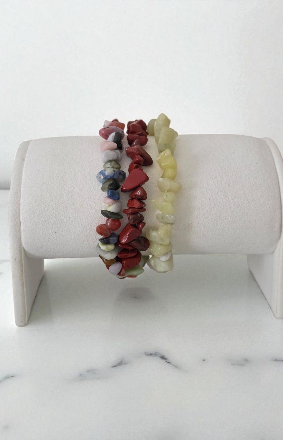 Natural Stone Chip Stretch Bracelets Mixed Gemstone Stack Boho Vintage ...