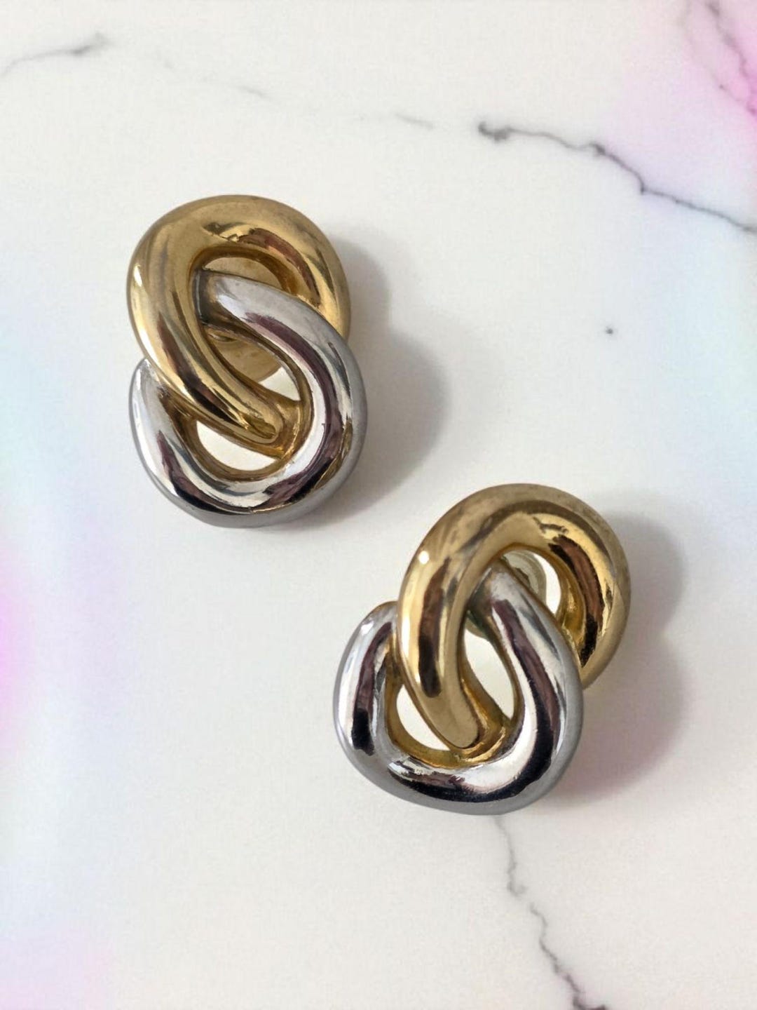 Vintage TAT Mixed Metal Earrings - Gold Silver Tone Knot Design Post ...