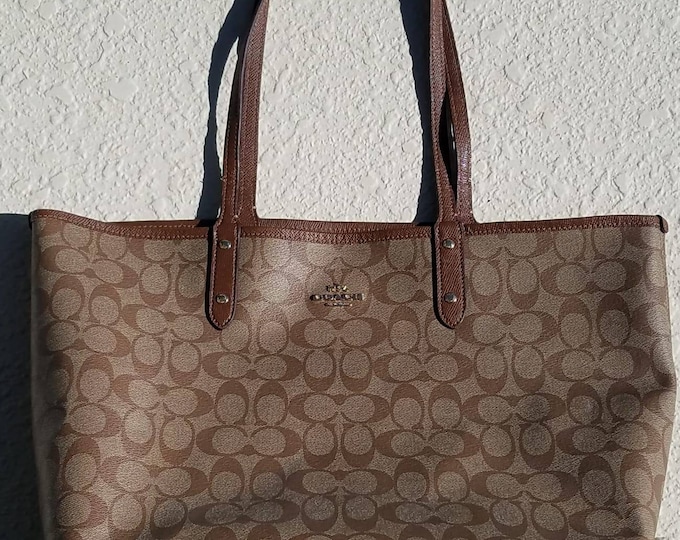 REVERSIBLE COACH Signature Tote, Brown Coach Purse, Reversible Canvas ...