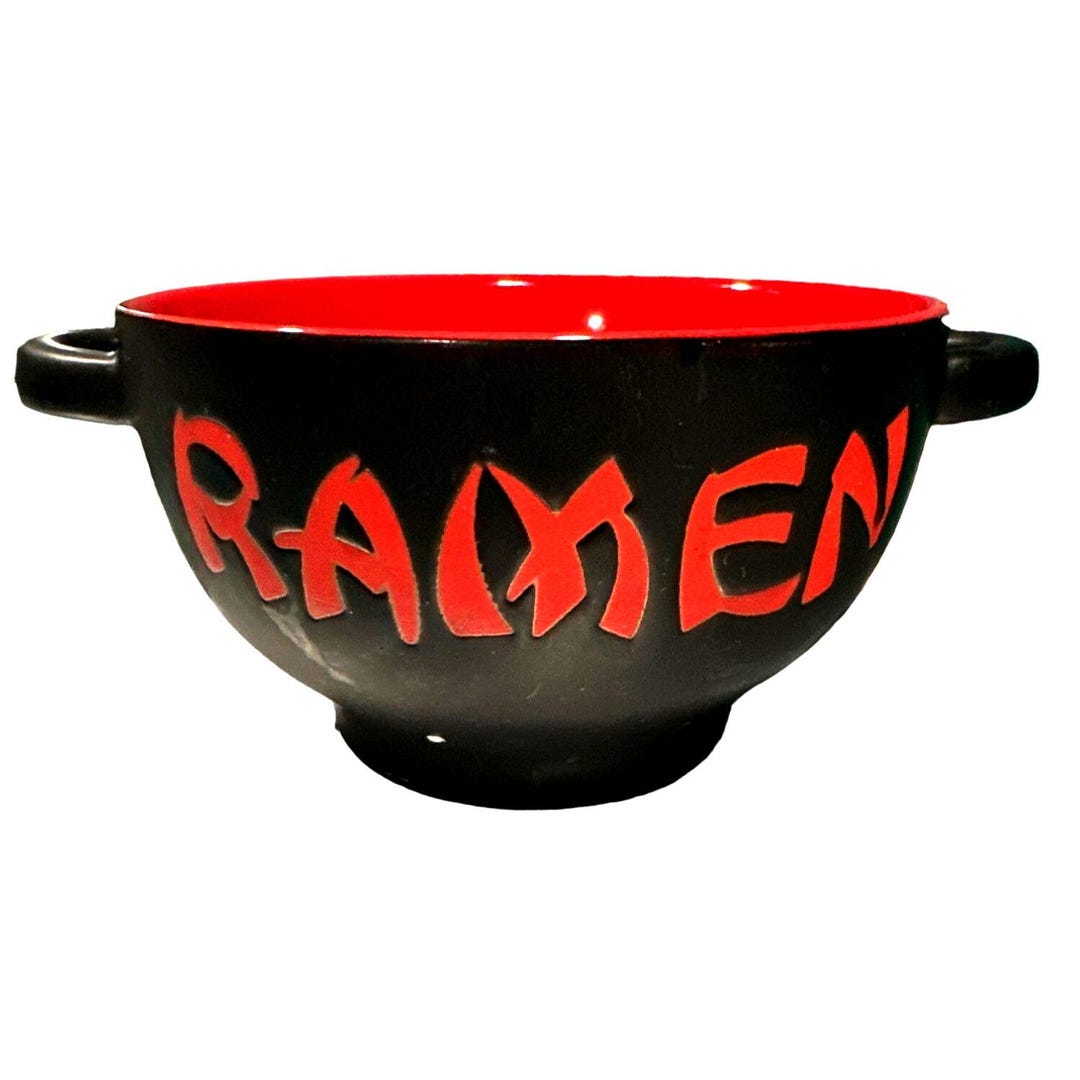 World Market Ramen Bowl Red Black Ceramic Soup Bowl With Handles - Etsy