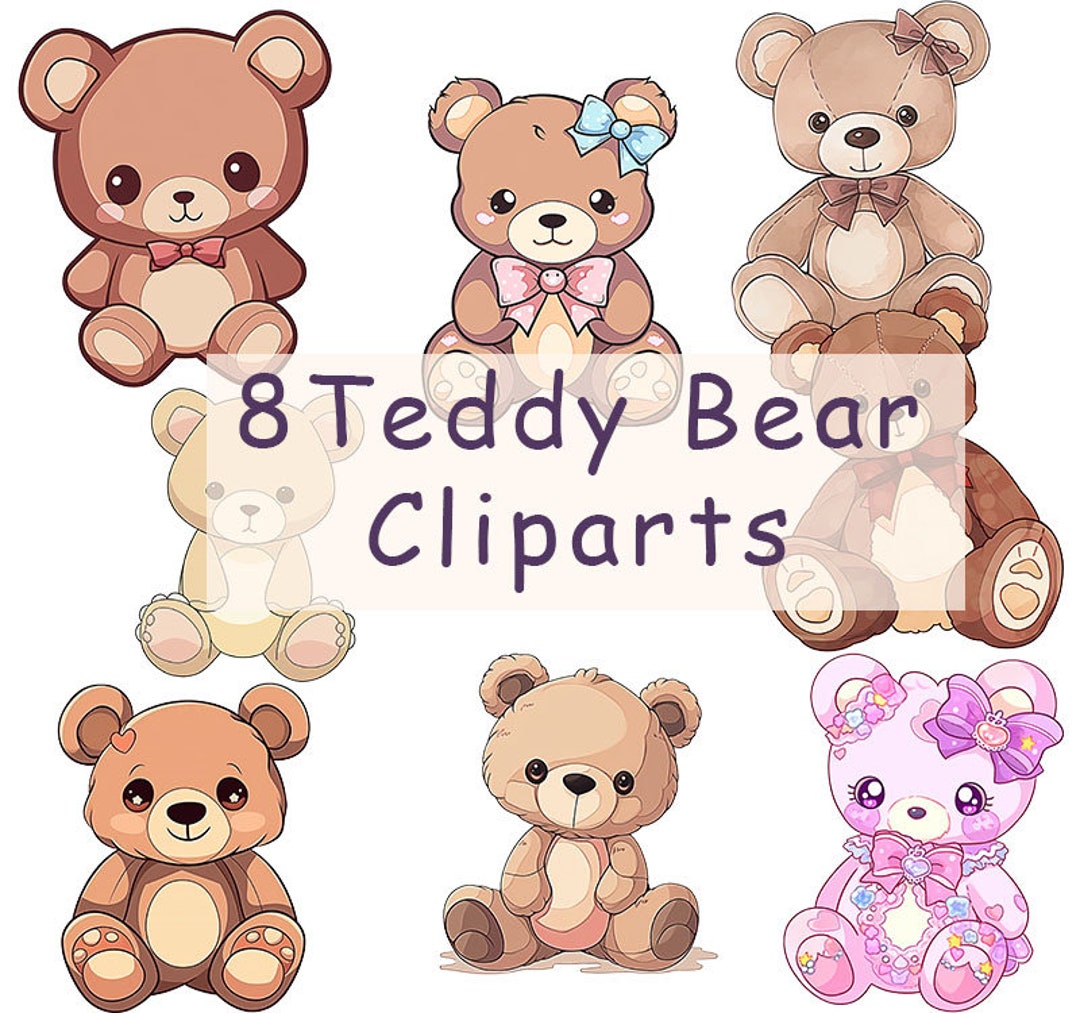 8 Teddy Bear Clipart, PNG, Digital Crafting, Paper Crafts, Cute Clipart ...