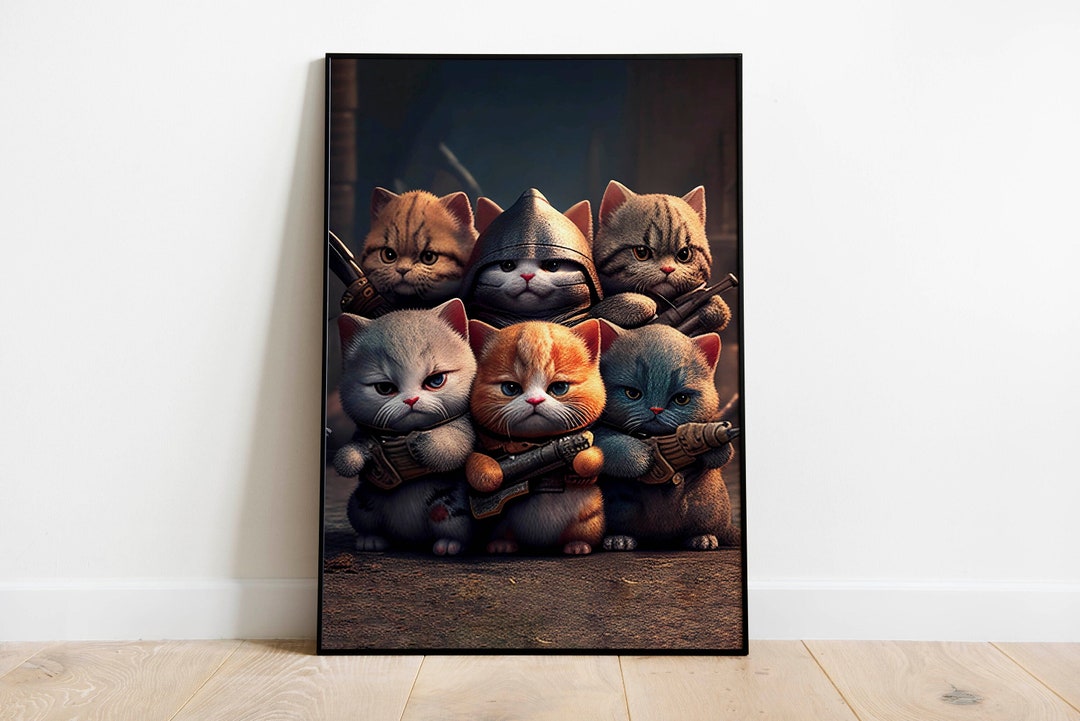 6 Cats Digital Print - High Resolution Wall Decor, Cute Cat Print ...