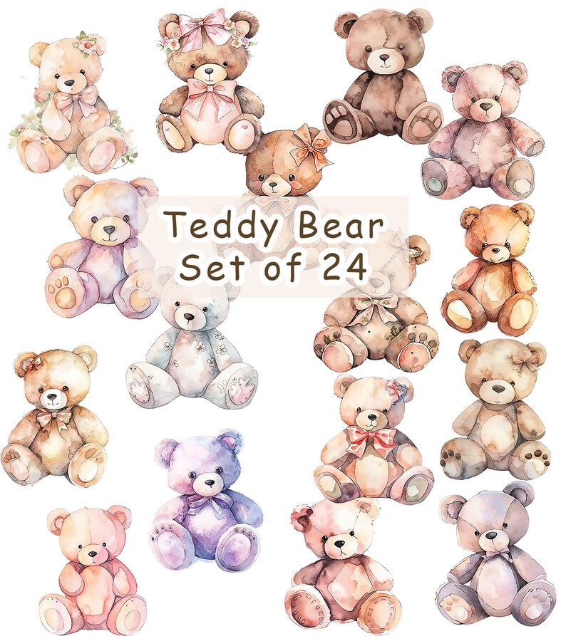 24 Teddy Bear Clipart, PNG, Digital Crafting, Paper Crafts Clipart ...