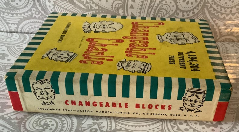 Vintage 1948 Changeable Charlie Blocks Toy Gaston Manufacturing in Box ...