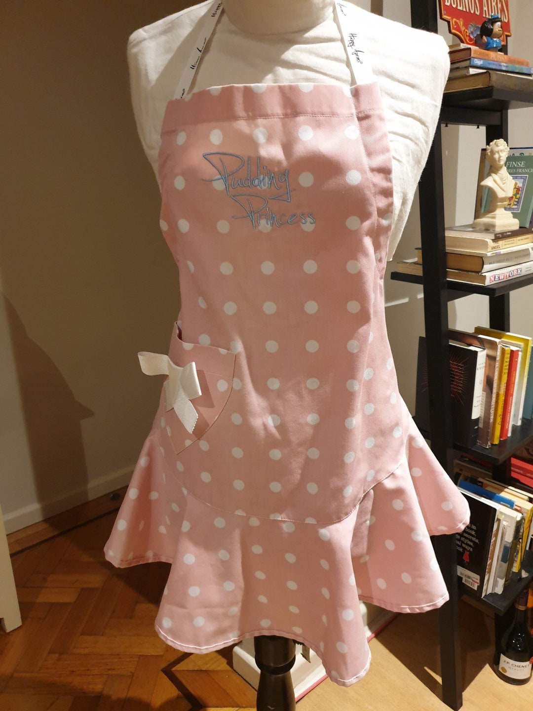 Gorgeous Ruffled Pin up Apron Pretty Pink and White Polka Dot Apron ...