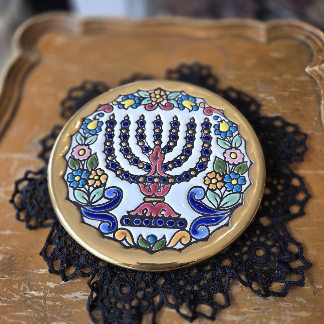 Vintage Spanish Ceramic Menorah Plate: 24k Gold Floral Judaica - Etsy