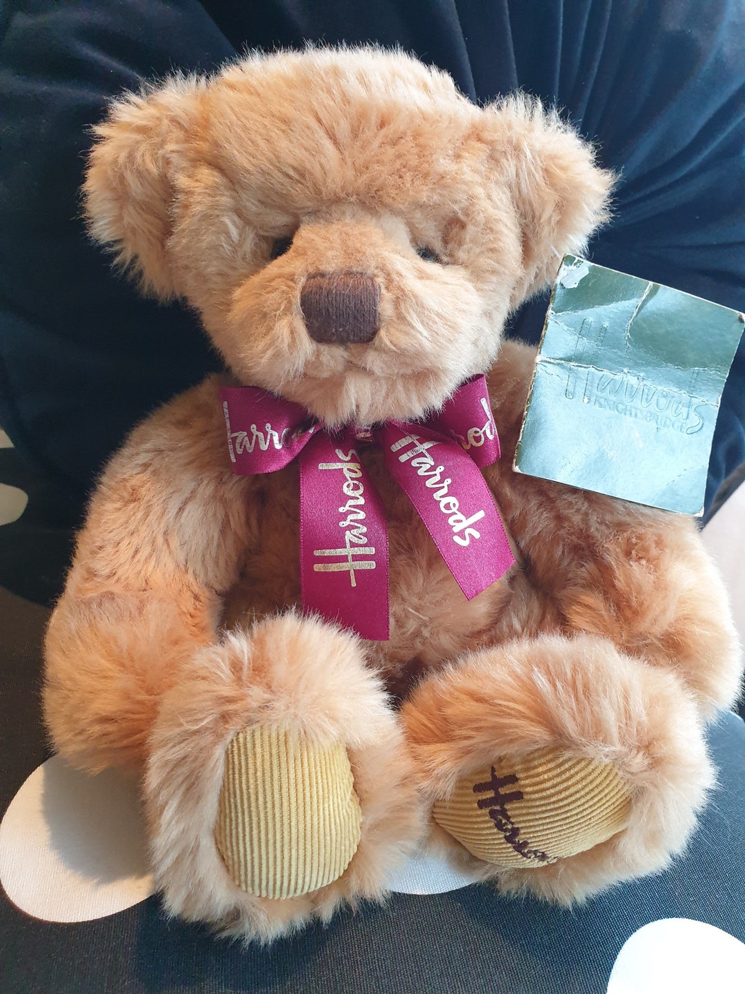 Very Cute Vintage Harrods Teddy Bear Soft Fur Sitting Teddy Maroon ...