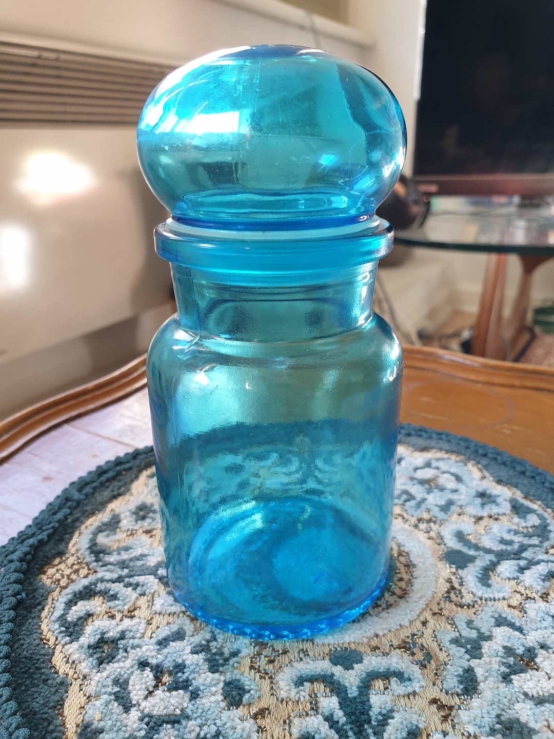 Vintage Blue Glass Container Blue Bottle Made in Belgium Blue Belgium ...