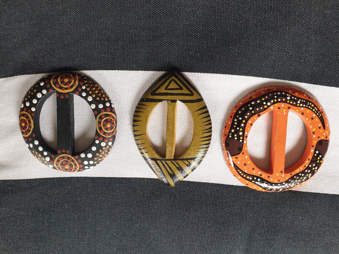 Gorgeous Vintage 70s Aboriginal Buckles X 3 Indigenous Australia Wooden ...