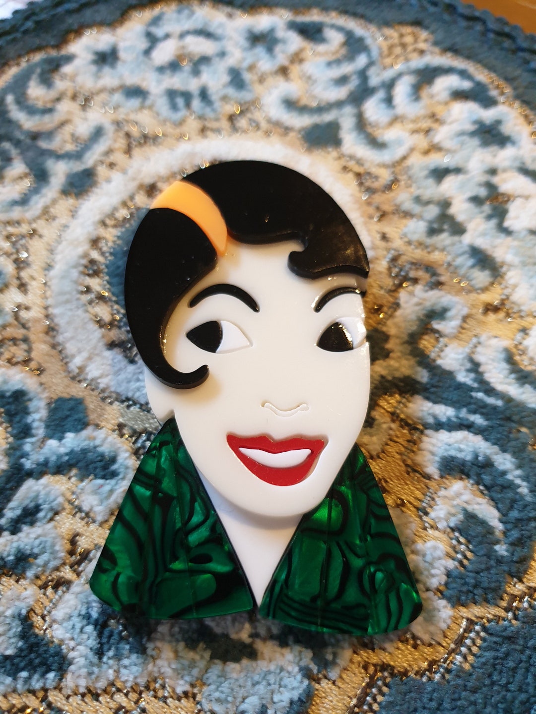 Stunning Rare Lady Face Brooch Pin Lady Deco Style Figural Jewelry Lady ...