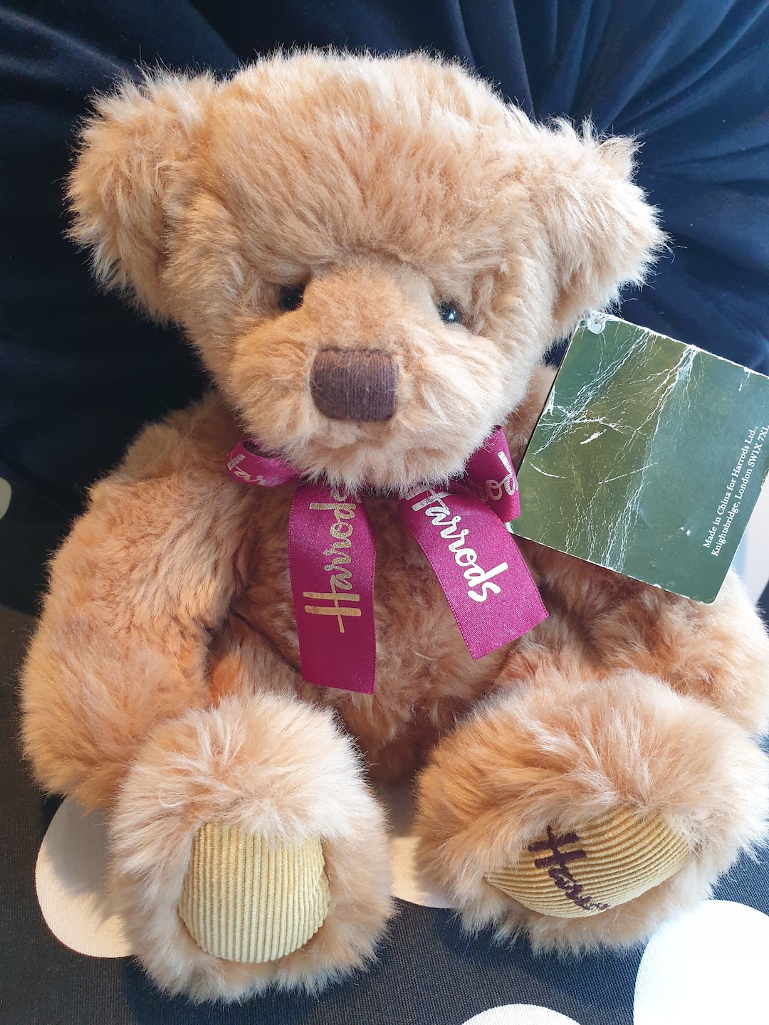 Very Cute Vintage Harrods Teddy Bear Soft Fur Sitting Teddy Maroon ...