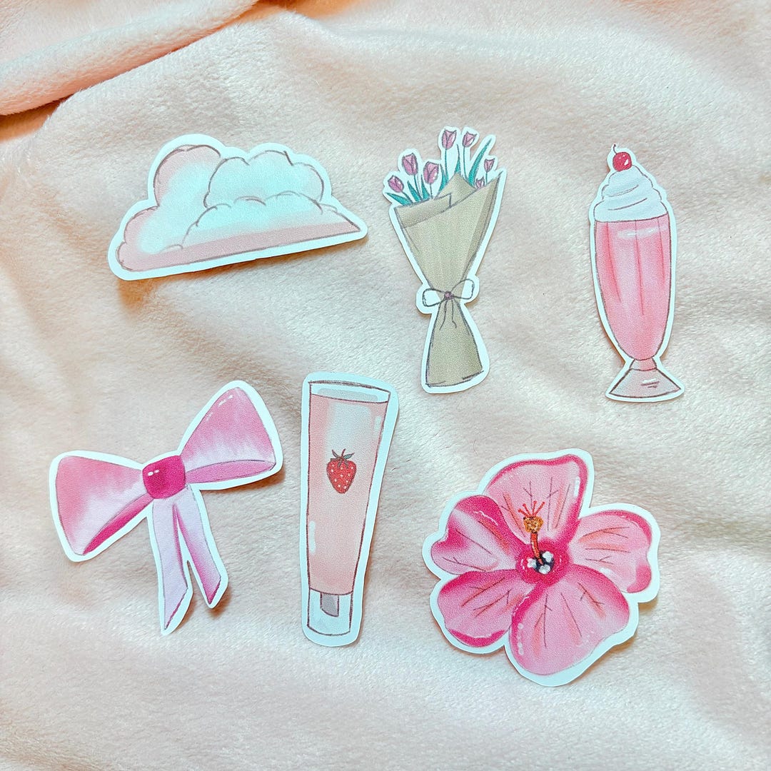 Coquette Pink Sticker Pack – Light Feminine Pastel Vinyl Stickers for ...