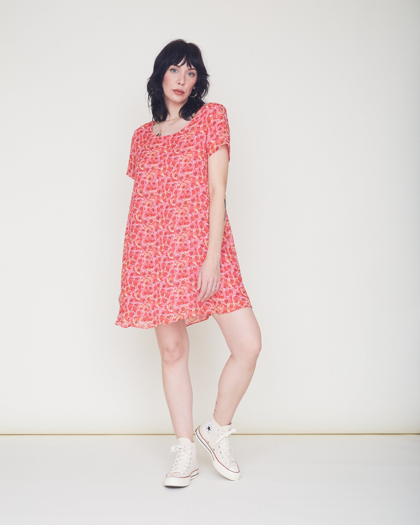 Vintage 90s Silk Chiffon Maternity Shift Dress / Pink Rose Print Short ...