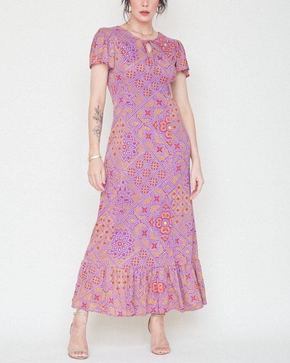 Vintage 70s Handmade Maxi Dress / Flutter Sleeve Long… - Gem