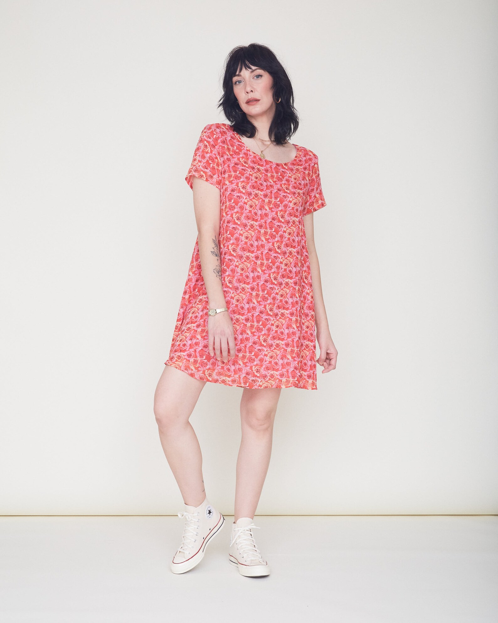 Vintage 90s Silk Chiffon Maternity Shift Dress / Pink Rose Print Short ...