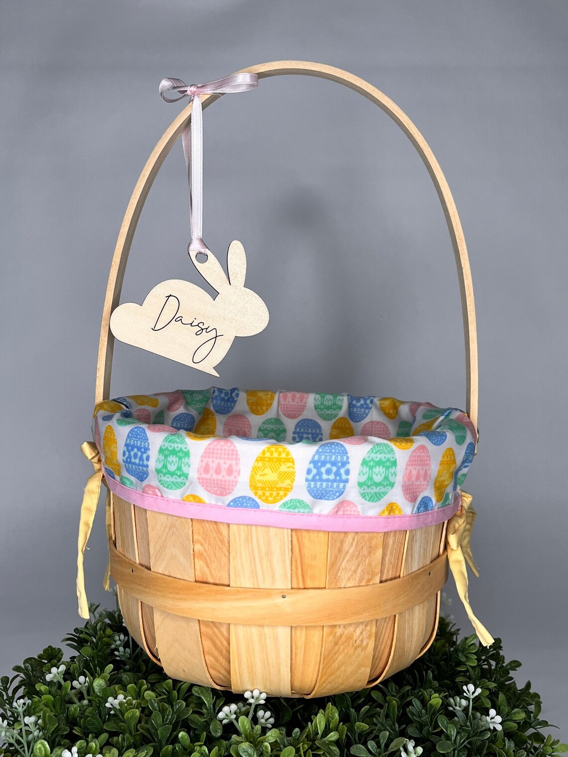Engraved Wood Bunny Easter Basket Tag | Personalized Name - Etsy