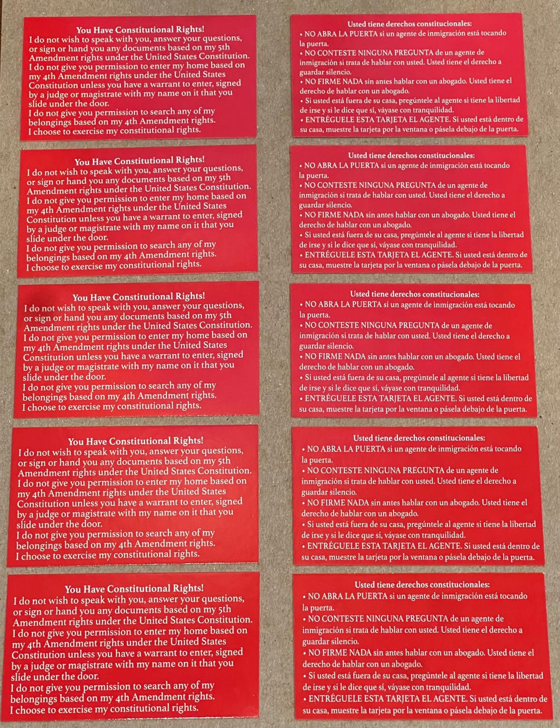 RED CARD ~ 15pcs Know Your Rights Cards ~ Tarjeta Roja ~spanish ...