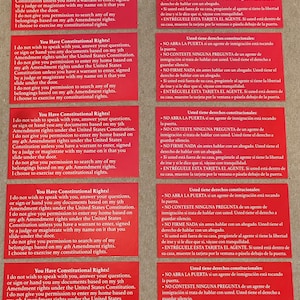RED CARD ~ 5pcs Know Your Rights Cards ~ Tarjeta Roja ~spanish ...